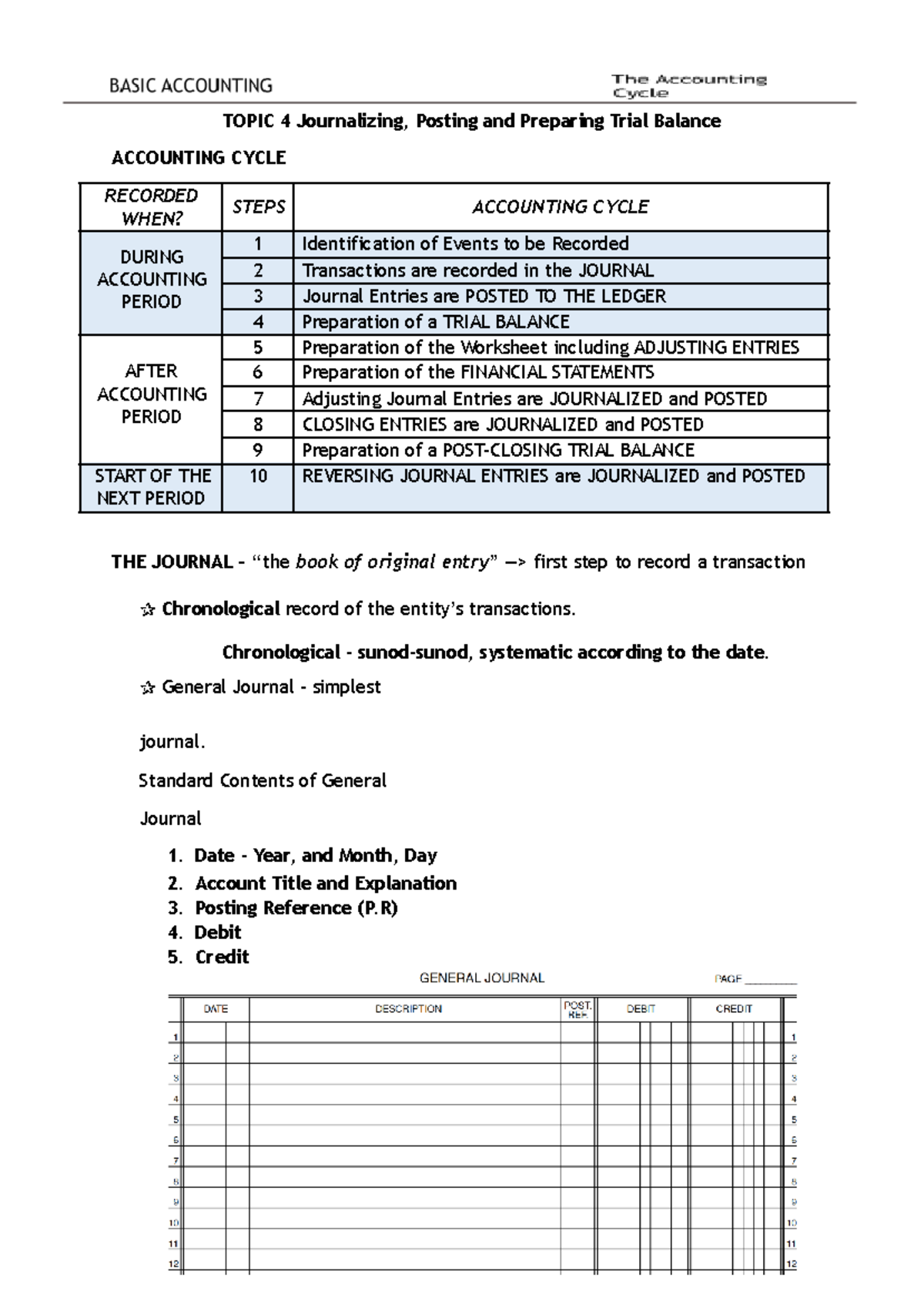 Topic 4: Journalizing, Posting & Preparing Trial Balance - ACC 101 ...