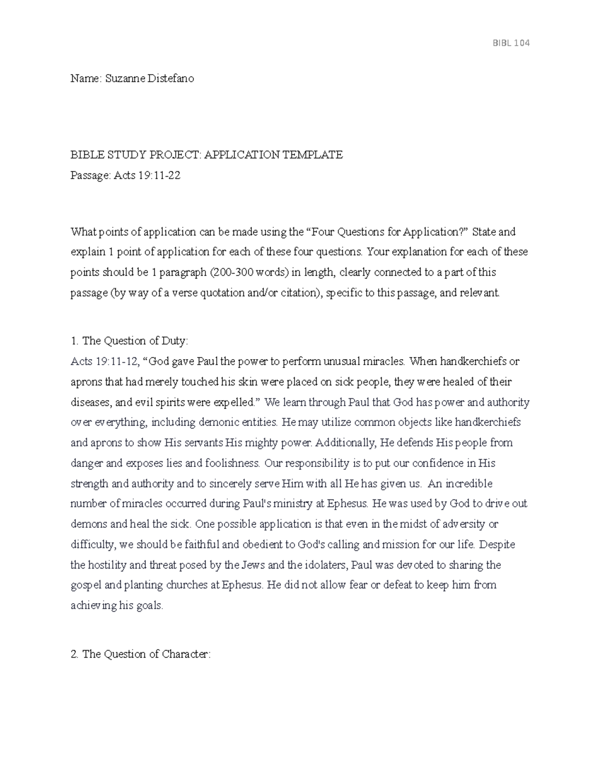 BIBL 104 Application Paper: Insights from Acts 19:11-22 - Studocu