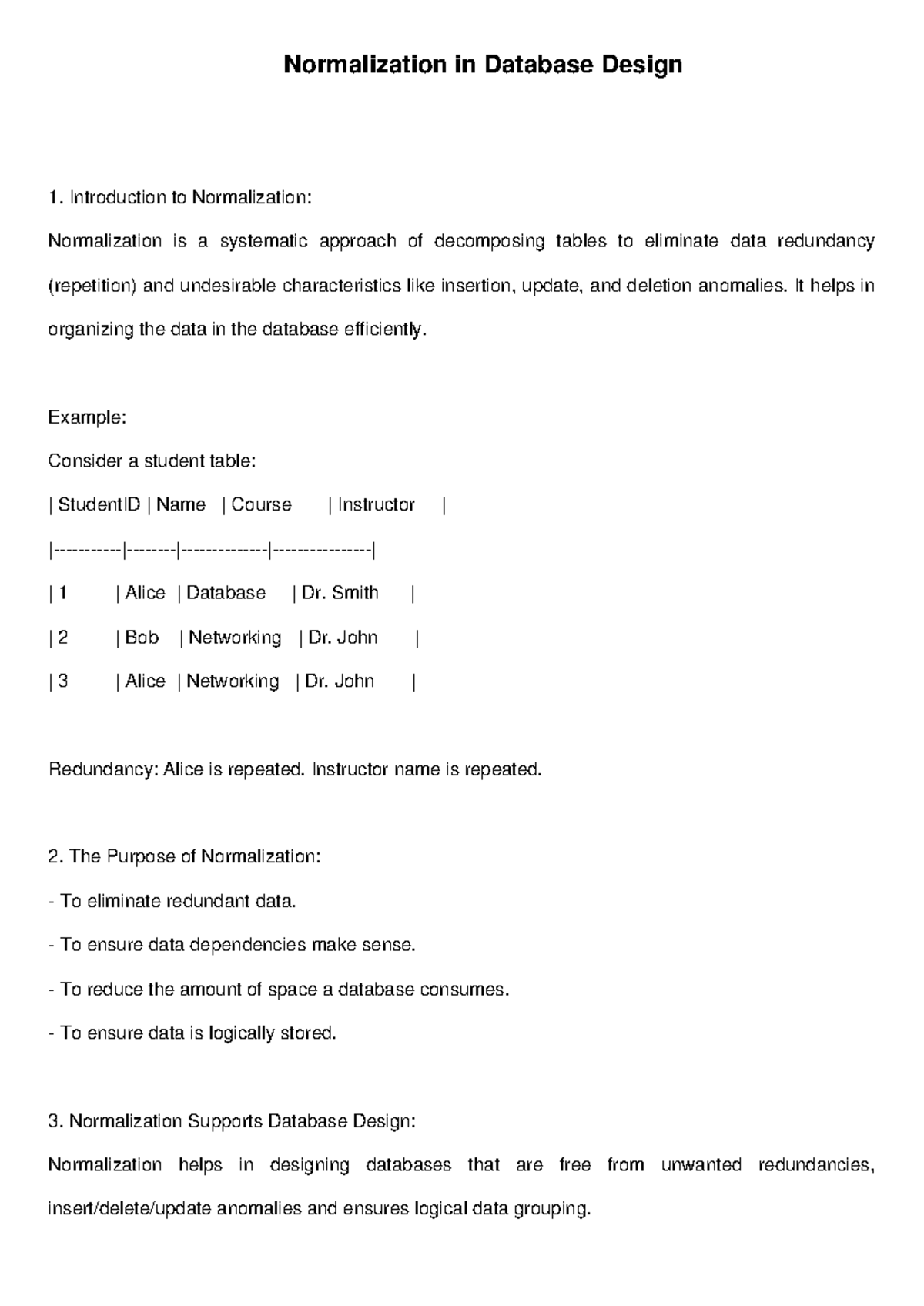 Normalization in Database Design: Key Concepts and Anomalies - Studocu