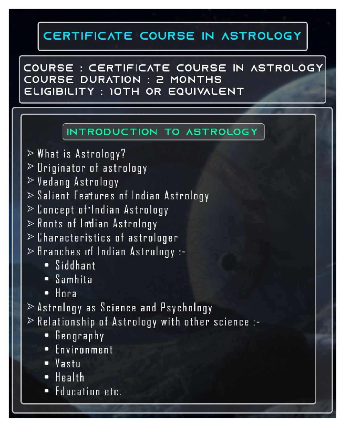Astrology-Syllabus-2 - CERTIFICATE COURSE IN ASTROLOGY COURSE ...