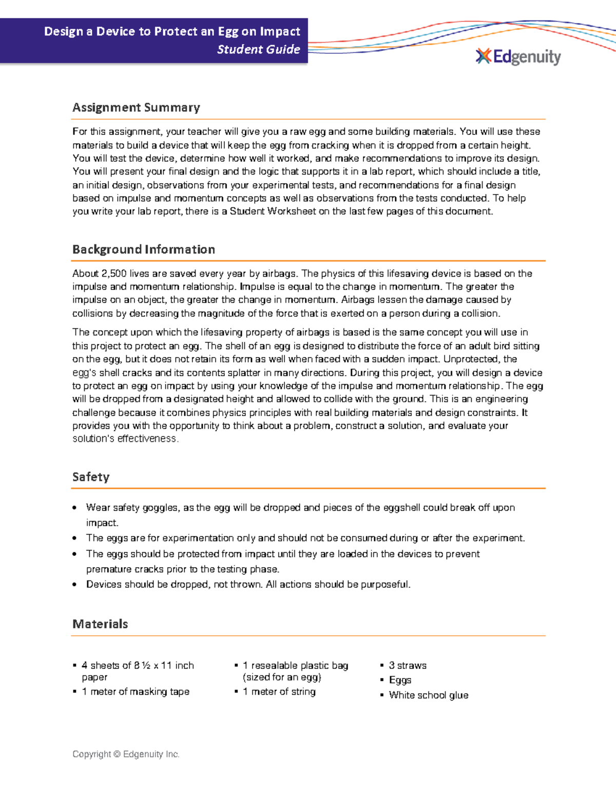 Student Guide - Egg Drop Project (Physics 101) - Studocu