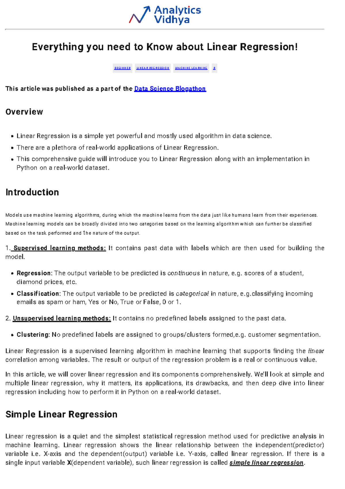 Comprehensive Guide to Linear Regression in Data Science (DS101) - Studocu