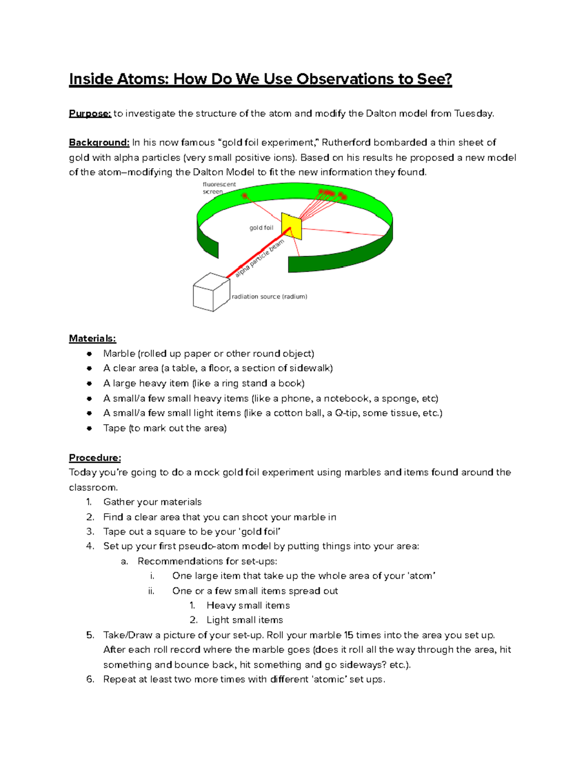 Day 3 Gold Foil Lab: Exploring Atomic Structure through Experiments ...