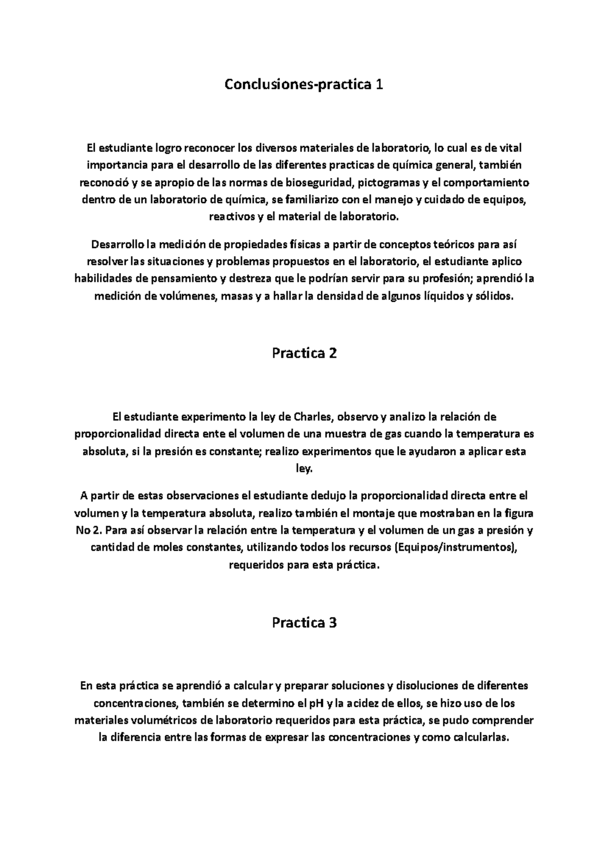 Conclusiones del Laboratorio de Química General - Prácticas 1 a 4 - Studocu