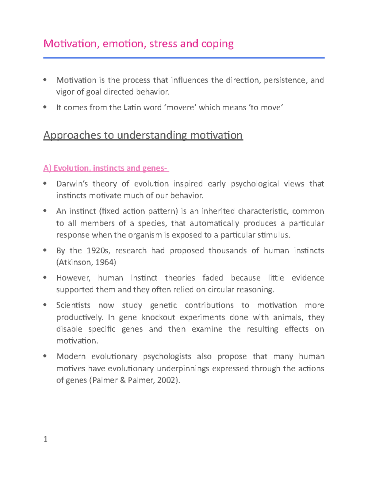 General psychology notes - Motivation, emotion, stress and coping ...