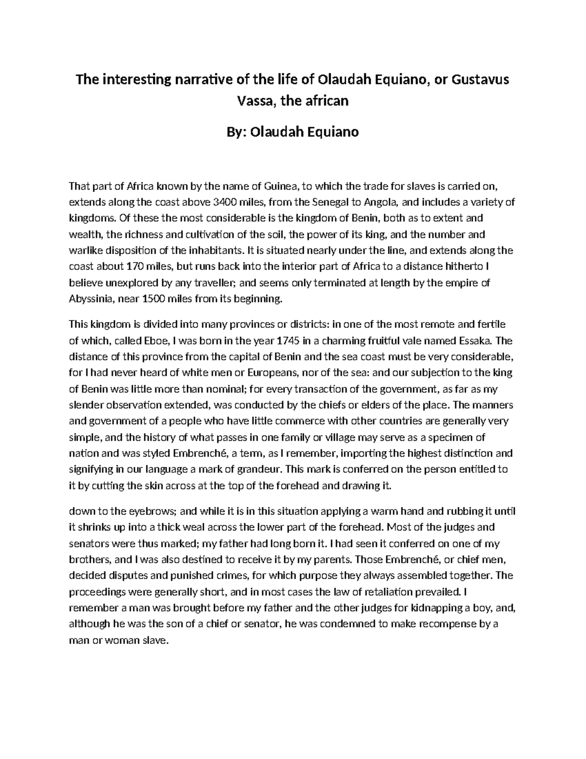 The Life of Olaudah Equiano: A Narrative of African Heritage - Studocu