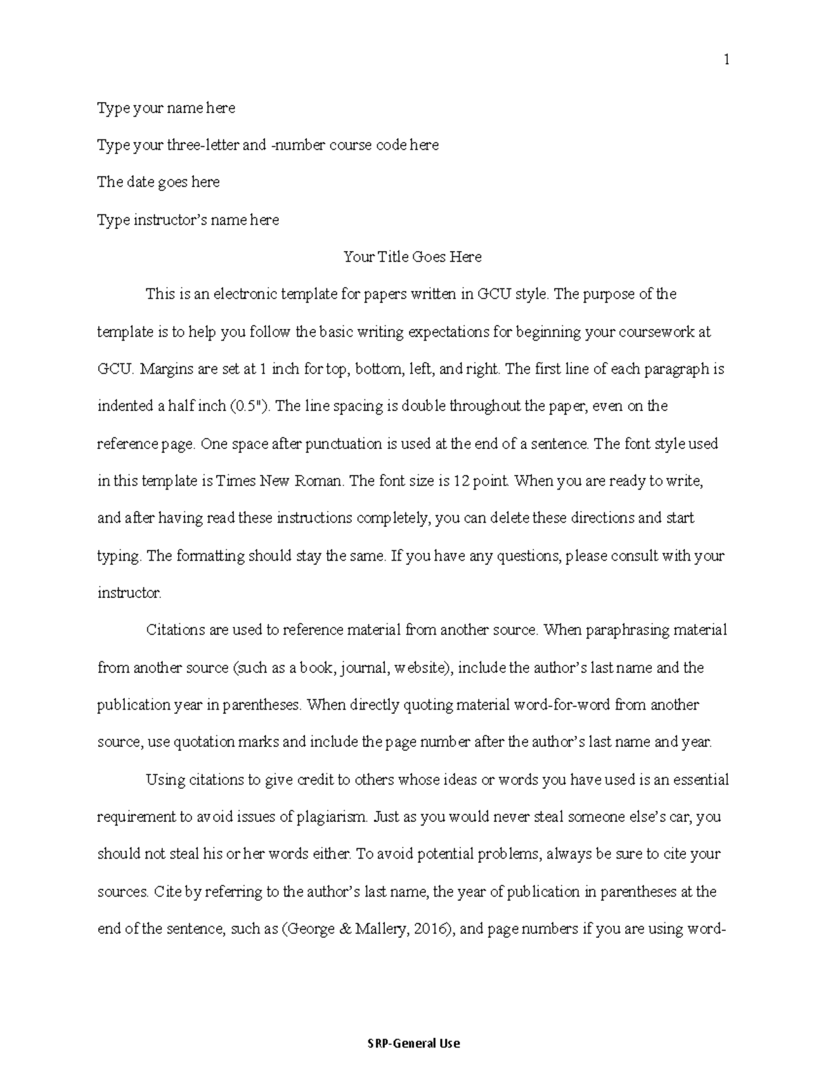 GCU Style Template - Grade: A - Type your name here Type your three ...