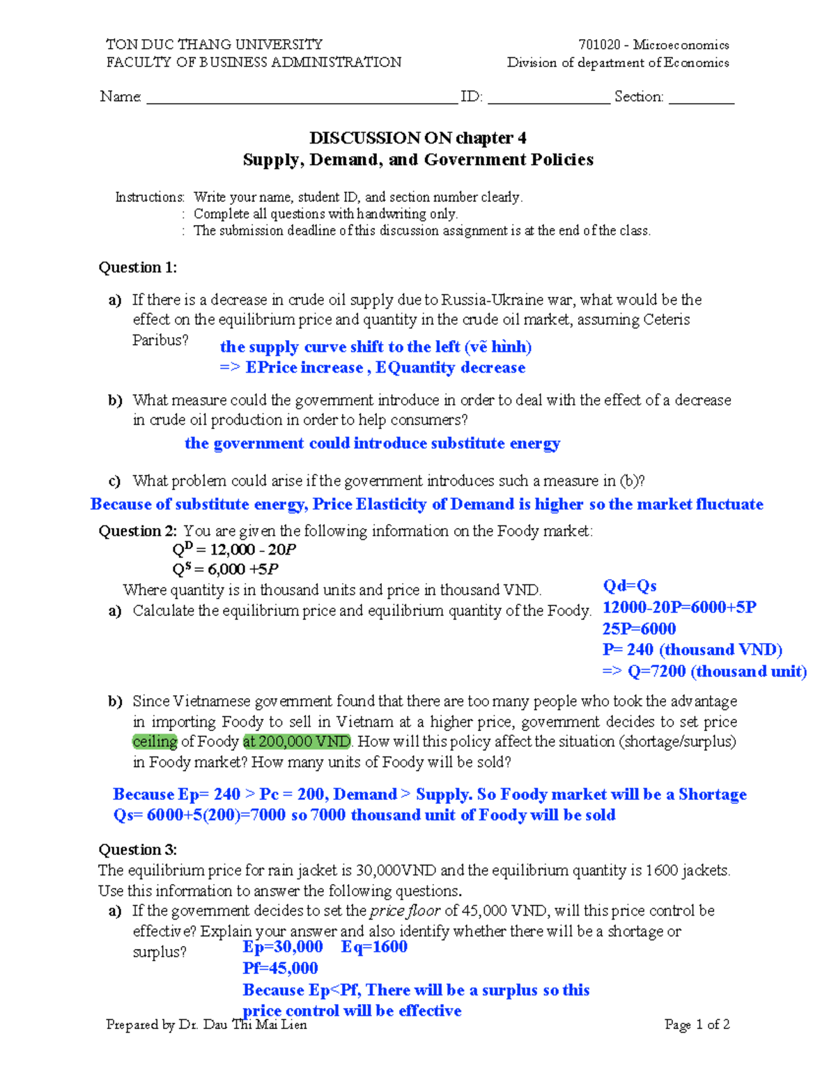 Discussion 4 - Midterm exam - TON DUC THANG UNIVERSITY FACULTY OF BUSINESS ADMINISTRATION 701020 ...