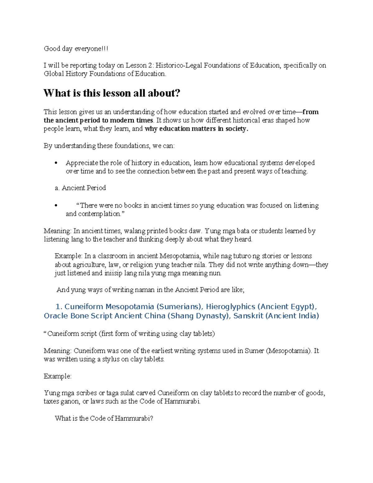 Lesson 2: Foundations of Education - Global History Overview (EFASF ...