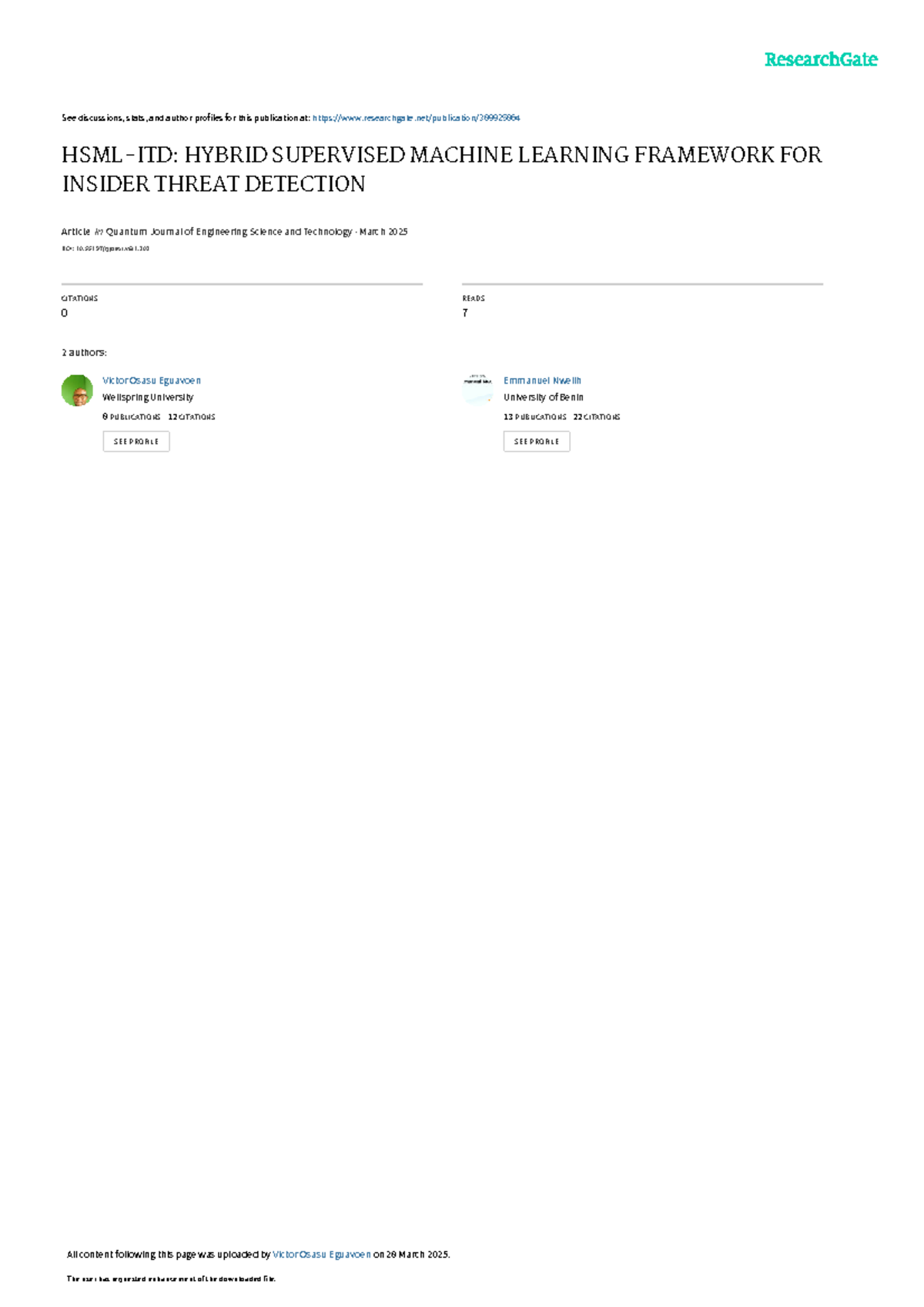 HYBRID SUPERVISED MACHINE LEARNING FRAMEWORK FOR INSIDER THREAT ...
