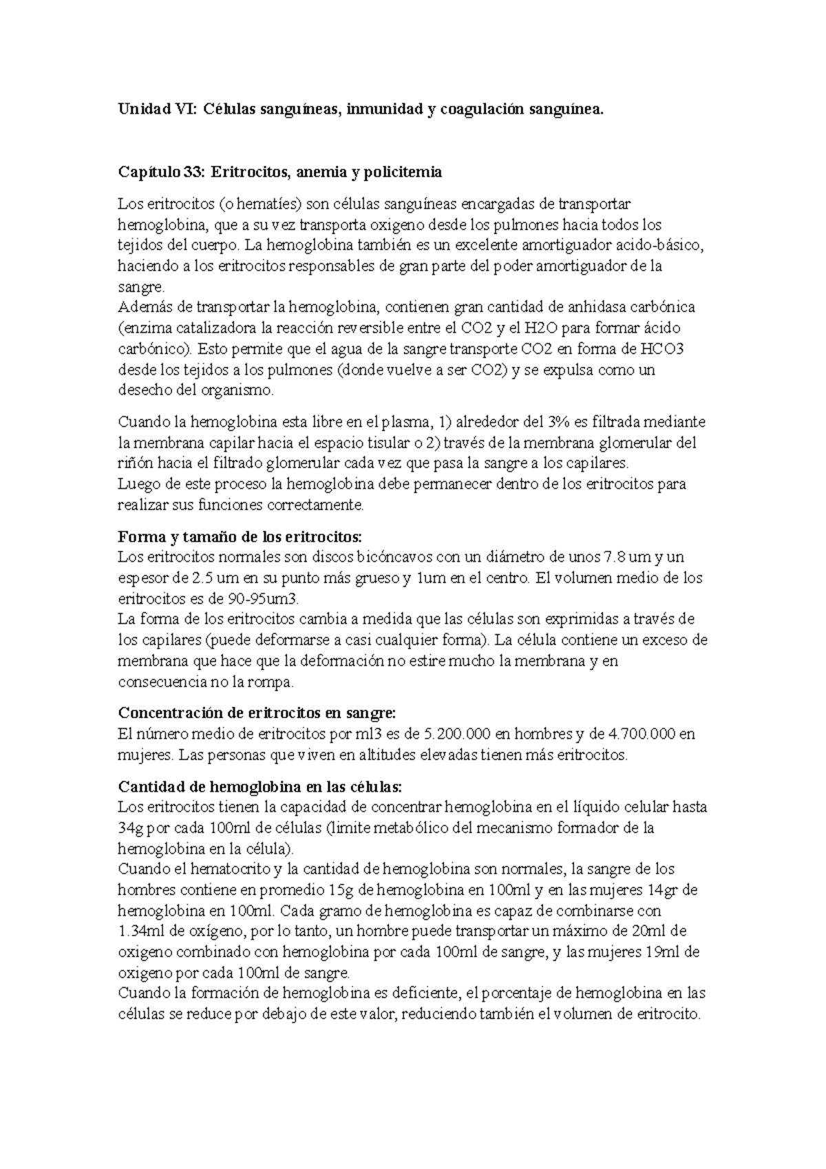 Capítulo 33 - Resumen sobre Eritrocitos y Anemia - Guyton e Hall - Studocu