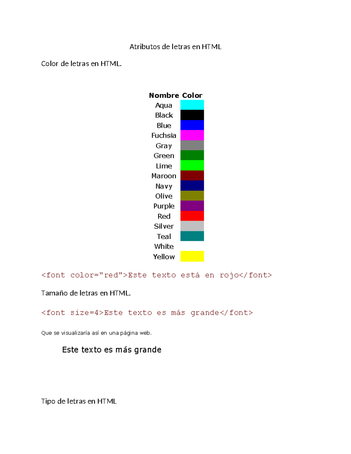 Atributos de letras en HTML - Atributos de letras en HTML Color de ...