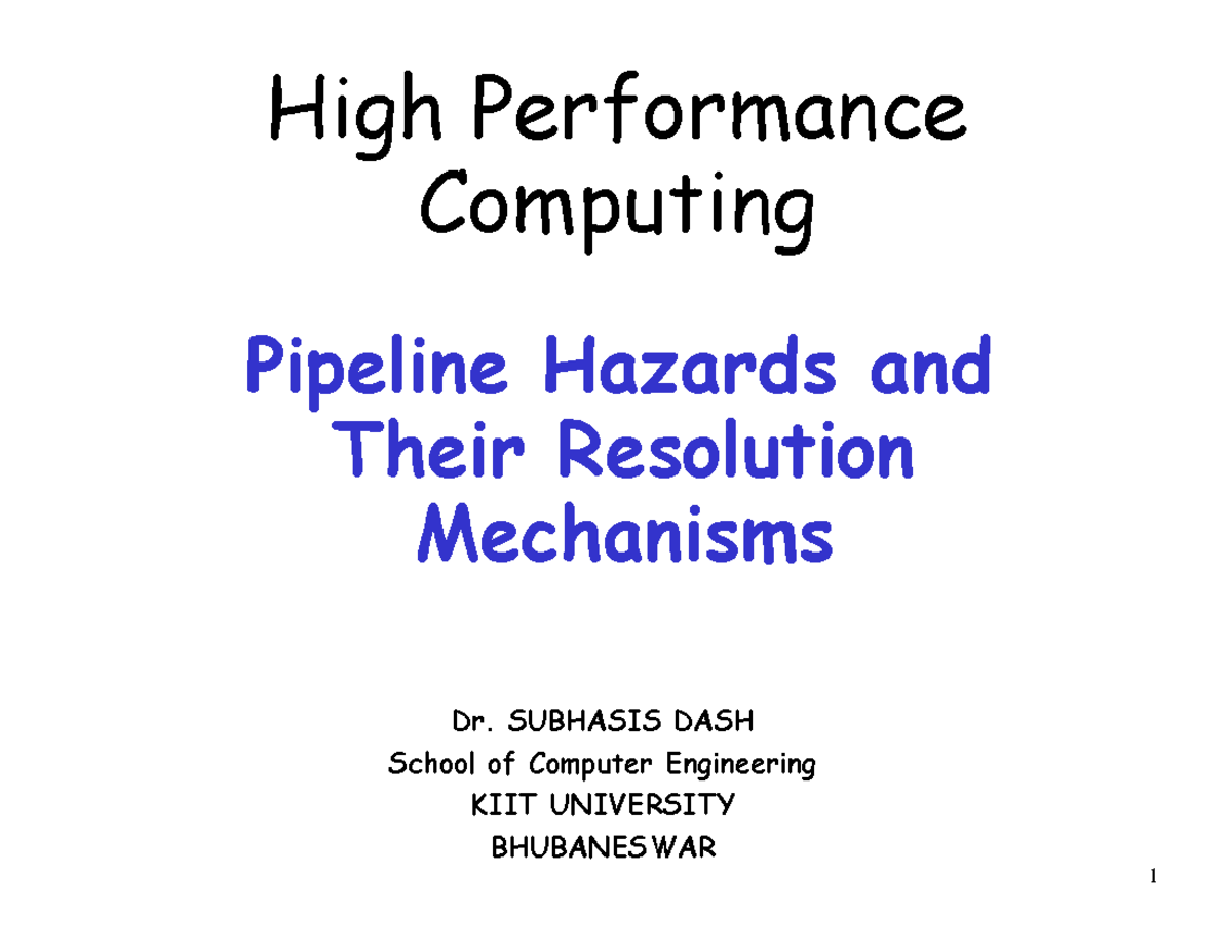Module 2 - Pipeline ILP Implementation - Pipeline Hazards and Their Resolution Mechanisms Dr ...