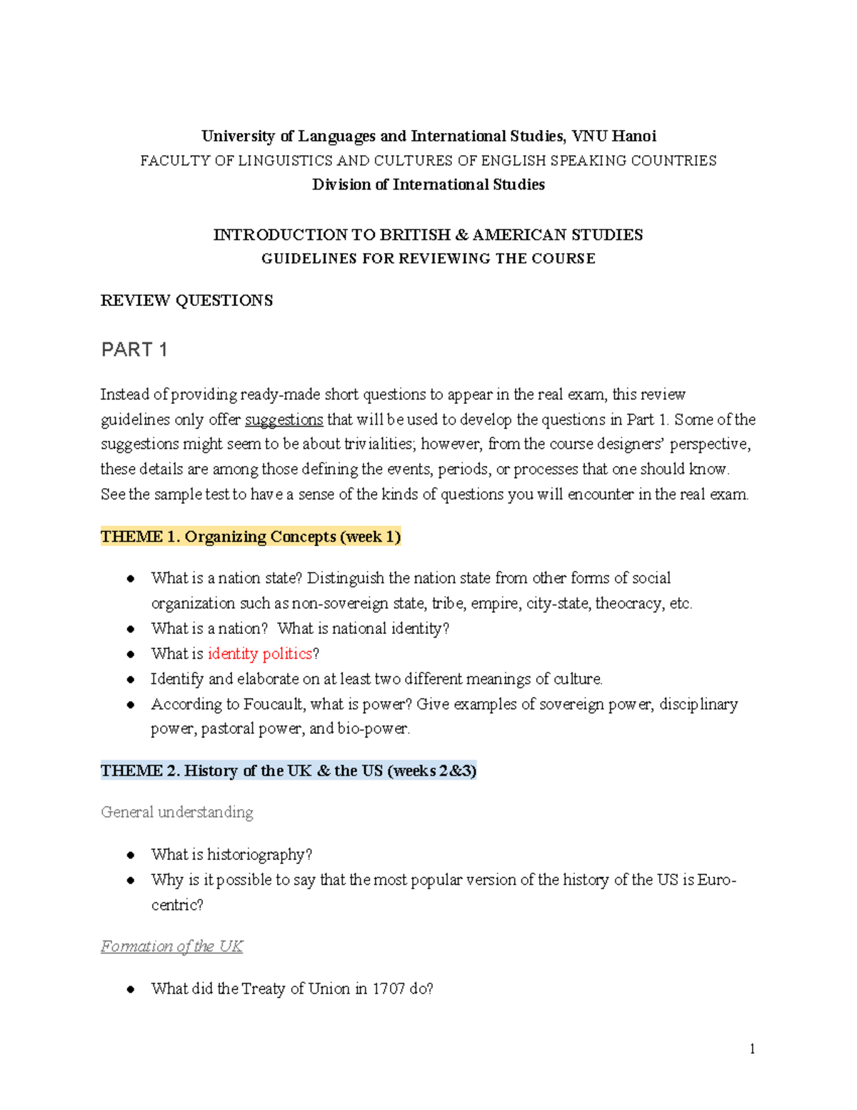 ENG2052 Introduction to British American Studies: Course Review Guide ...