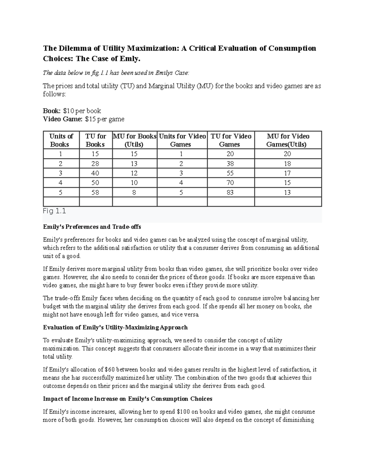 Economics Assignment 4: Analyzing Emily's Utility Maximization Choices - Studocu