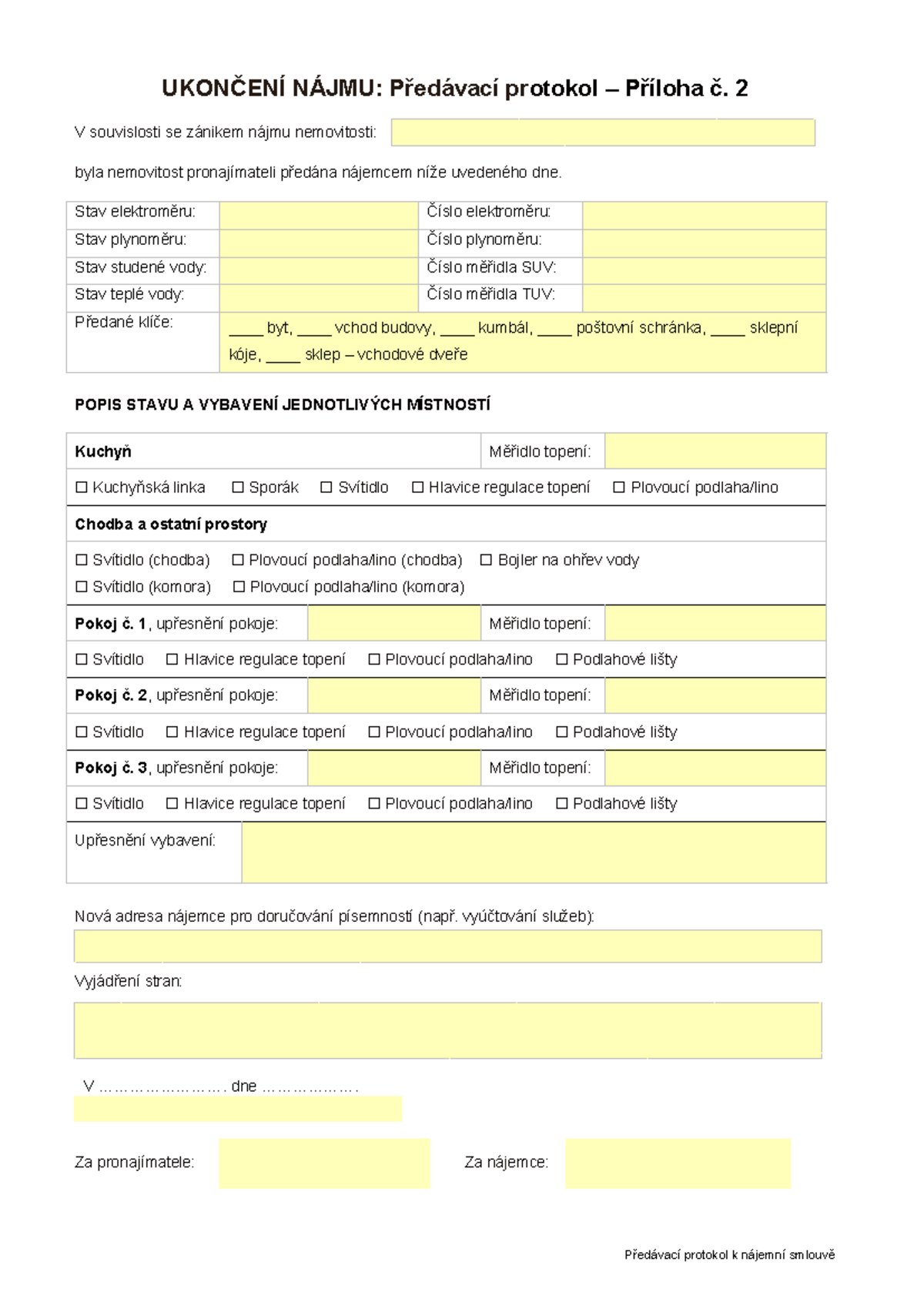 Předávací protokol k nájmům - Ukončení smlouvy a předání nemovitosti ...