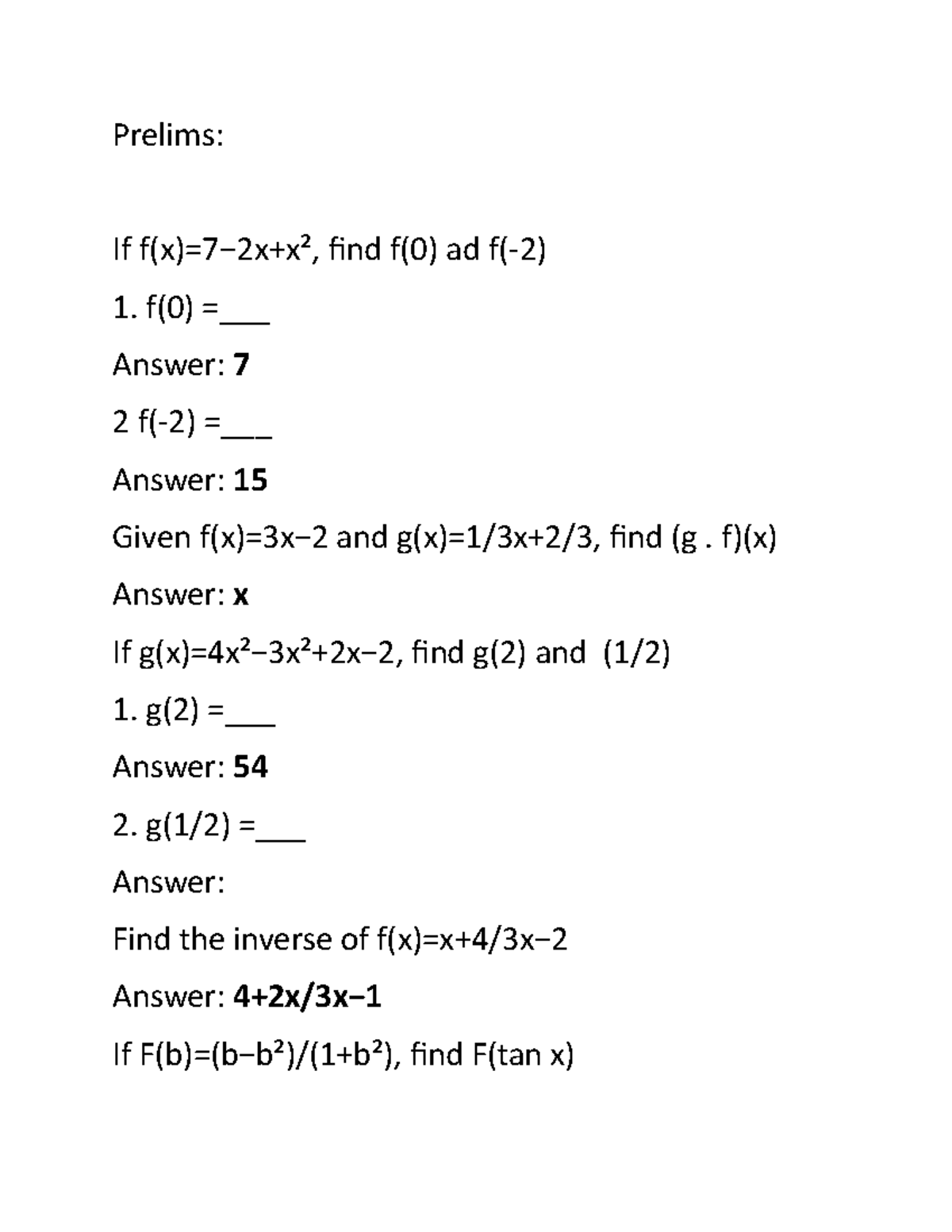 Calculus 2a asdsadsad asdsa sad - Prelims: If f(x)=7−2x+x², find f(0 ...