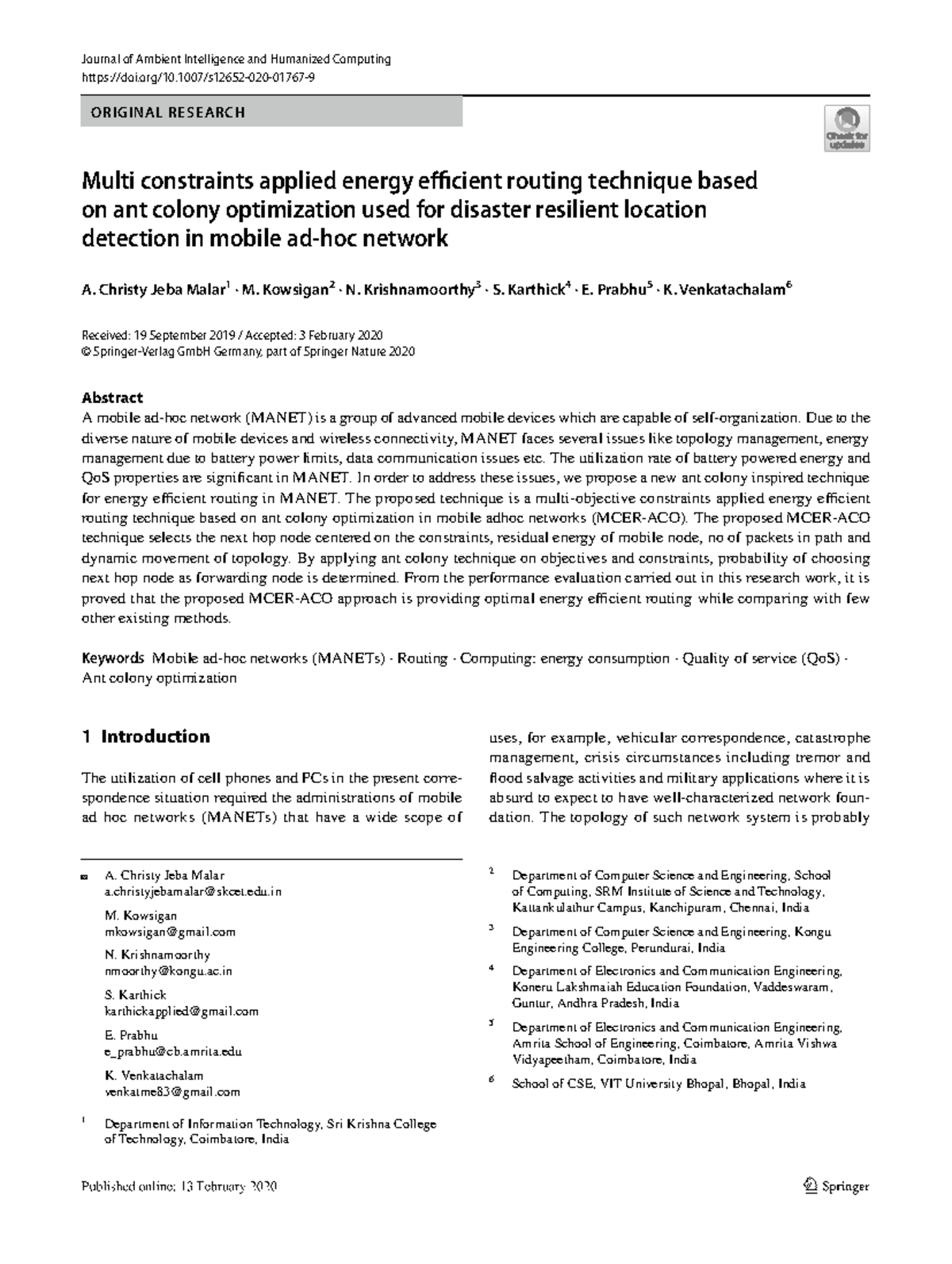 Multi-Constraints Energy Efficient Routing in MANETs Using ACO - Studocu