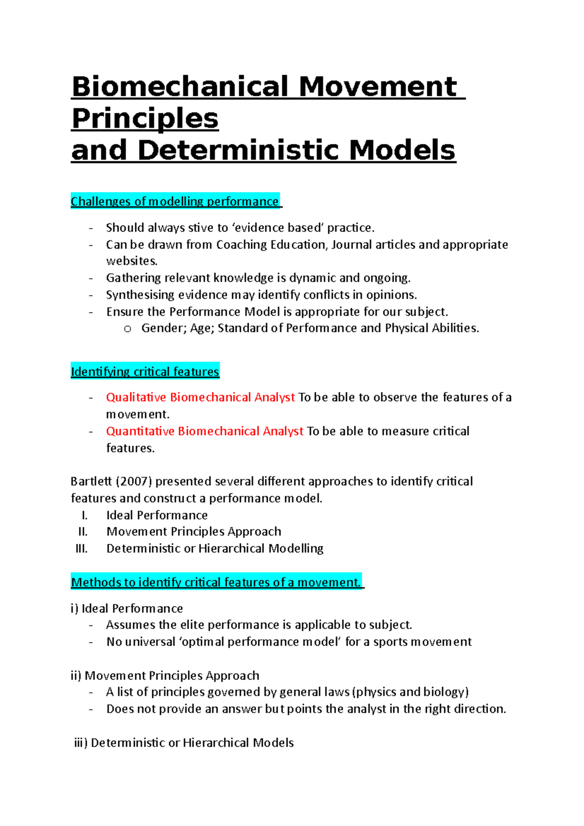 BIOME 301: Principles of Biomechanical Movement & Deterministic Models ...