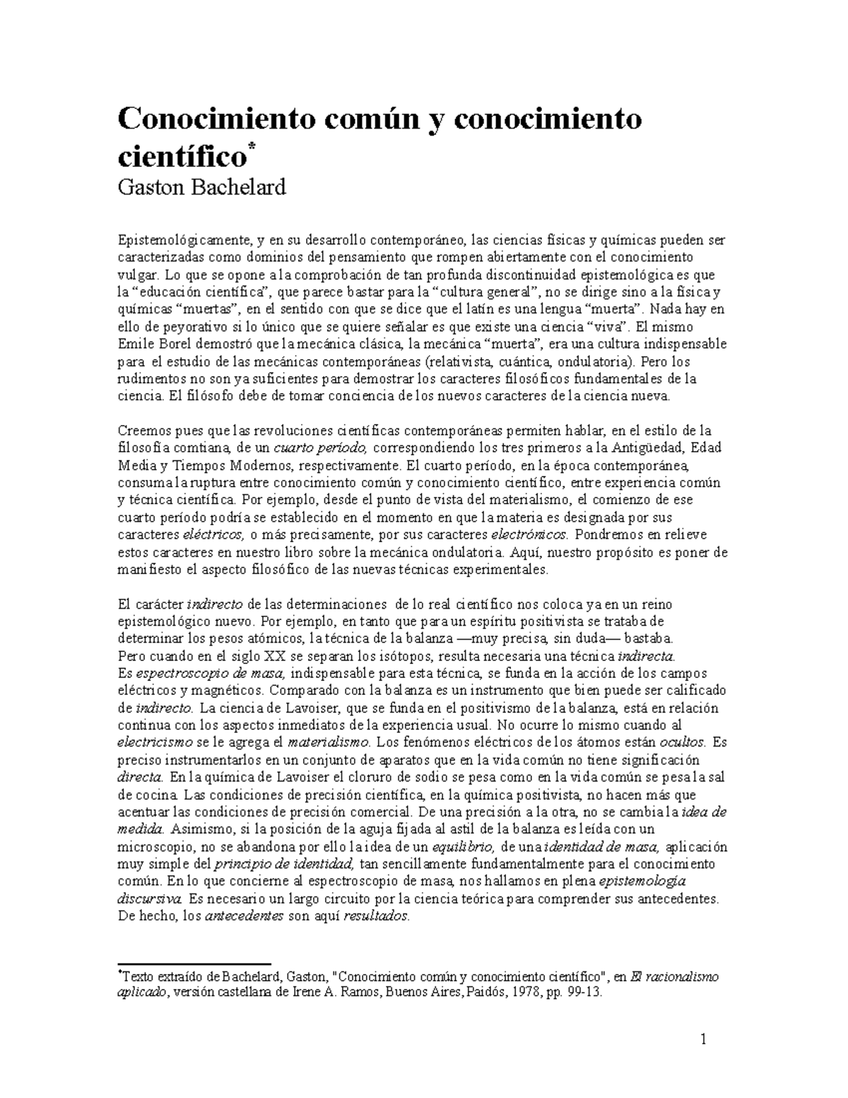 Conocimiento Común y Científico según Gaston Bachelard: Análisis ...