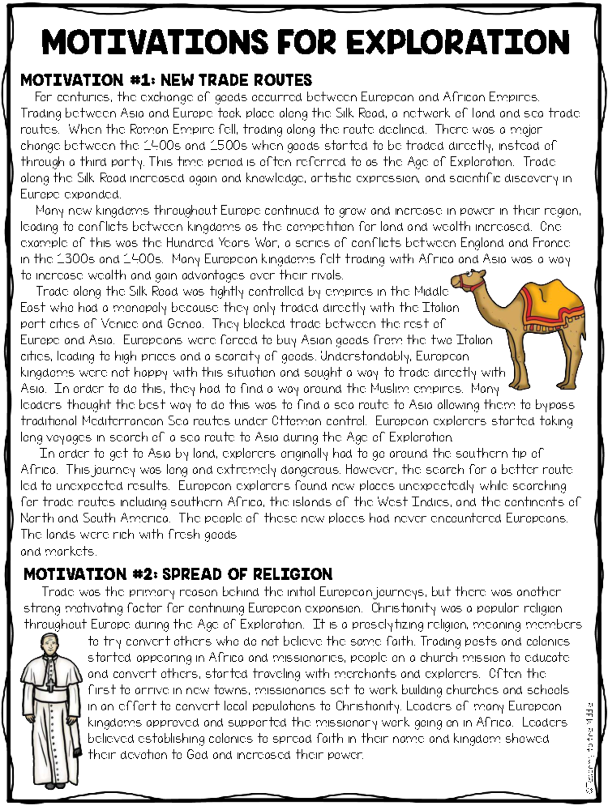 Causes of Exploration: Reading Comprehension Worksheet (AGE OF ...
