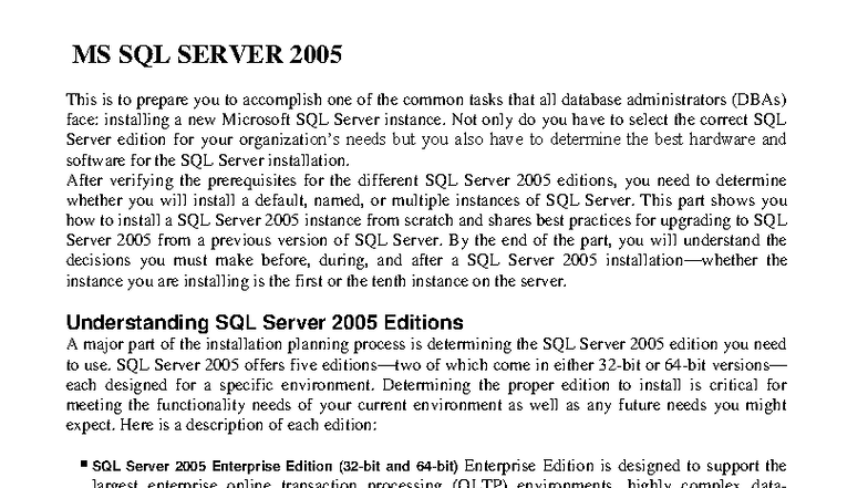 MS SQL SERVER 2005: Installation and Configuration Guide - Studocu