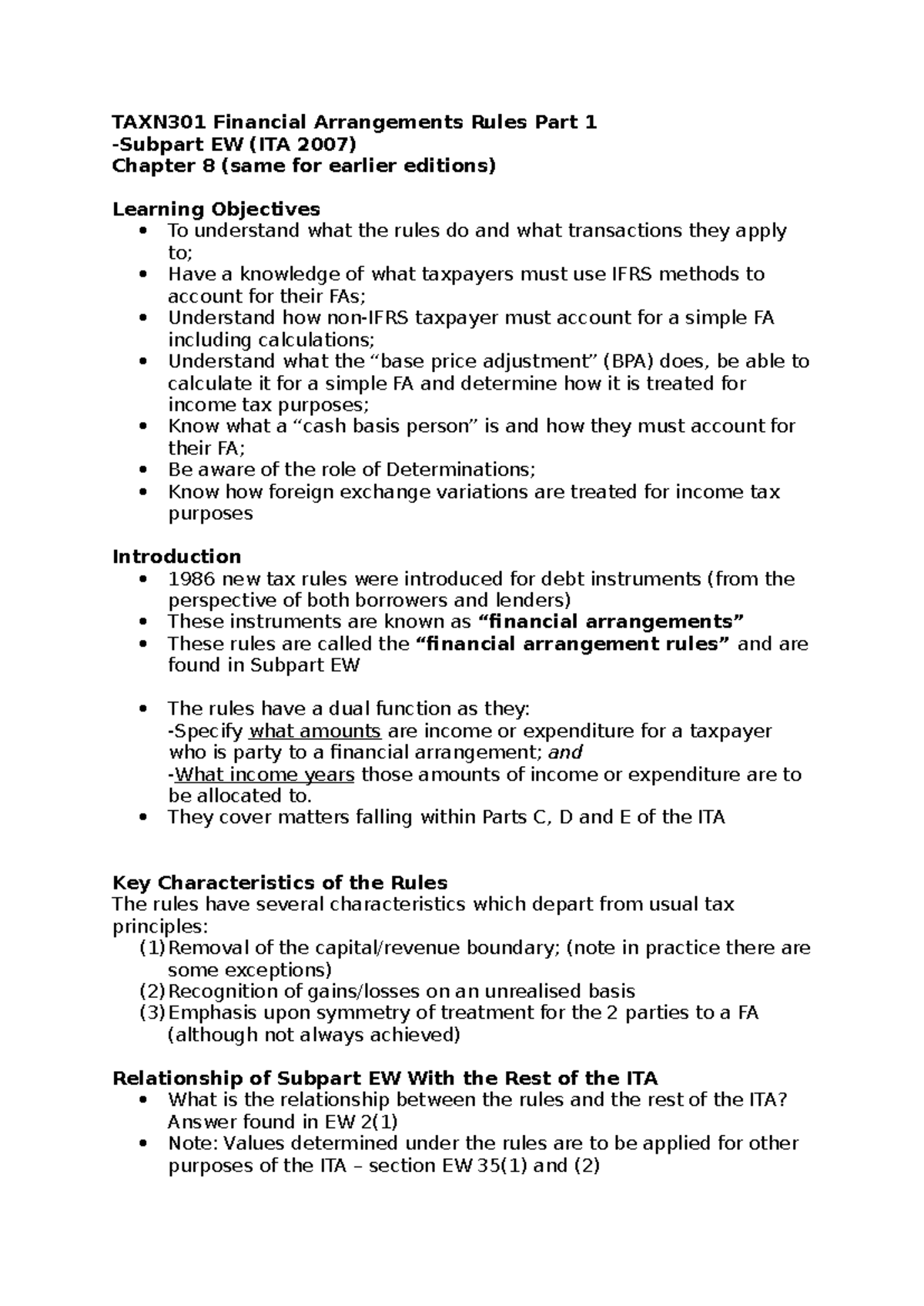 TAXN301 Financial Arrangements Rules Part 1: Key Concepts ...