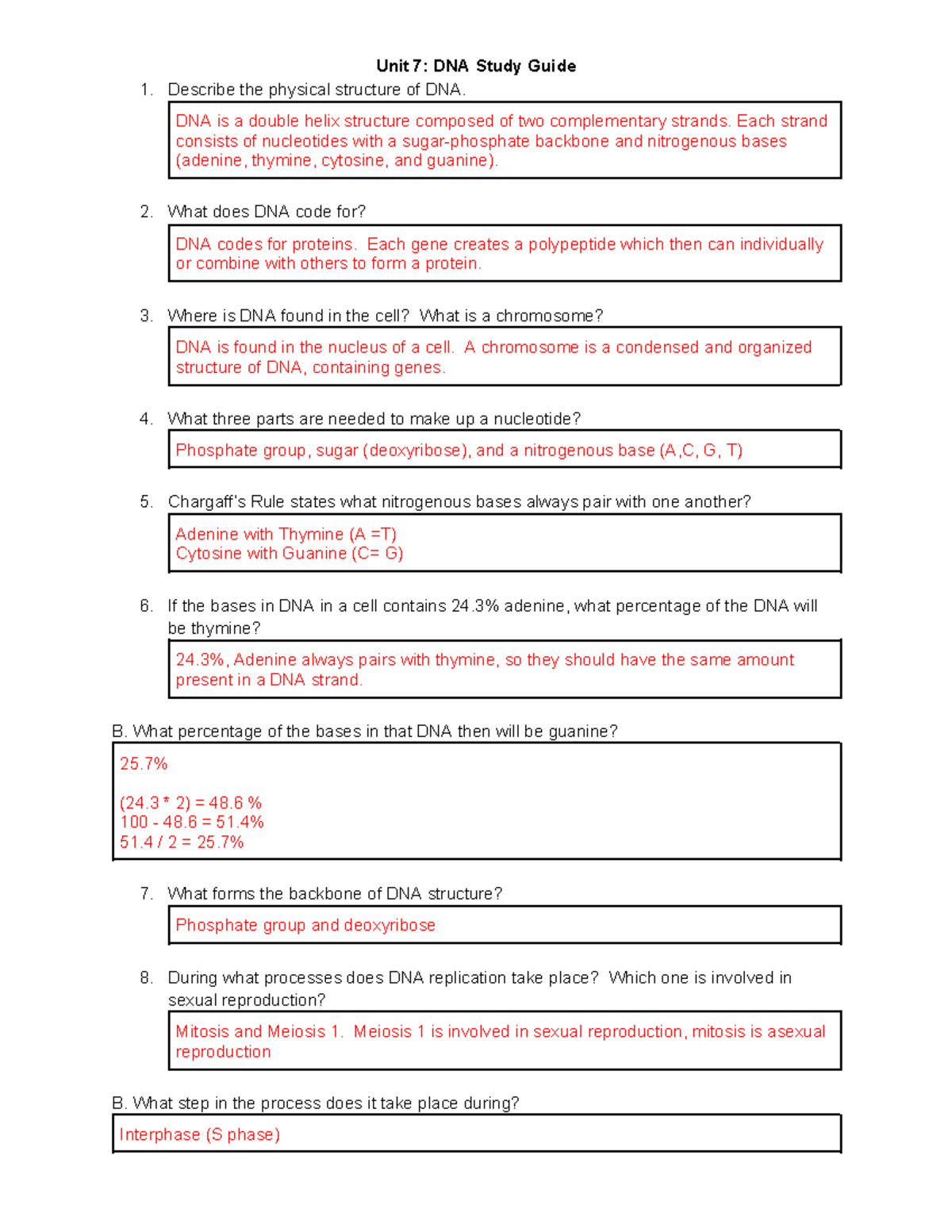Unit 7: DNA Structure & Replication Study Guide - Studocu