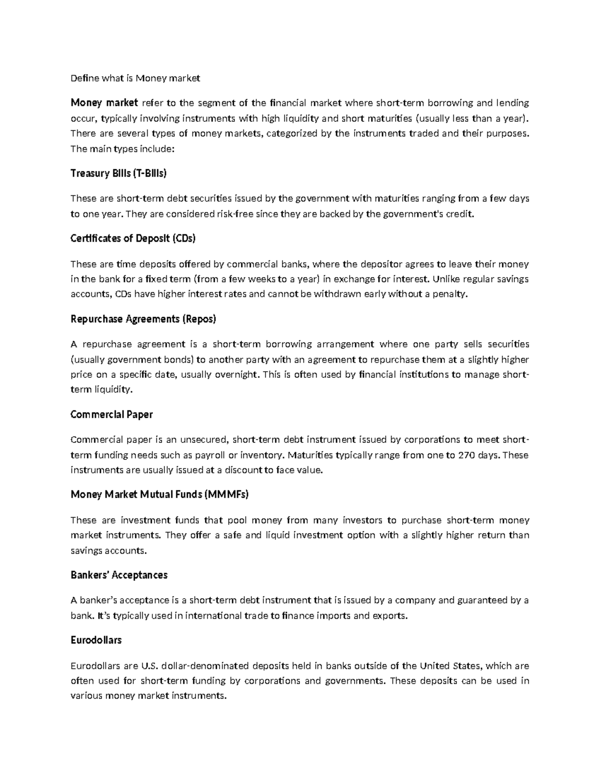 Money Market Overview and Definitions - Finance 101 - Studocu