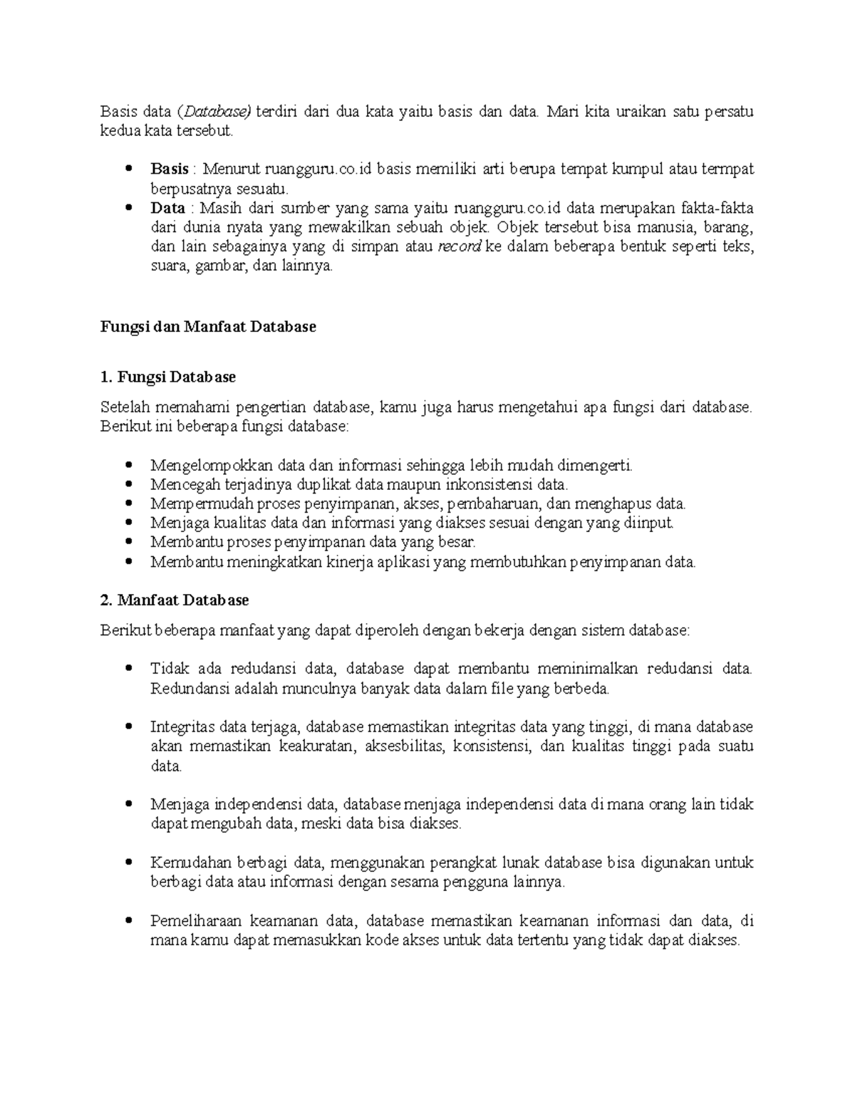 Fungsi dan Manfaat Database: Komponen dan Akses Informasi (DB101) - Studocu