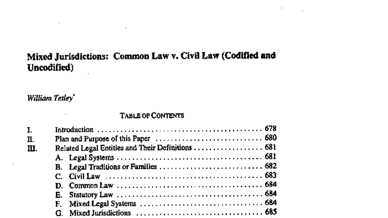 Mixed Jurisdictions: Common Law vs. Civil Law (Codified & Uncodified ...