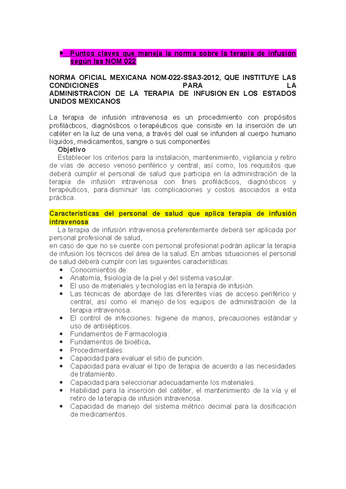 NOM 022 - Guía sobre la Terapia de Infusión y la Norma Oficial Mexicana - Studocu