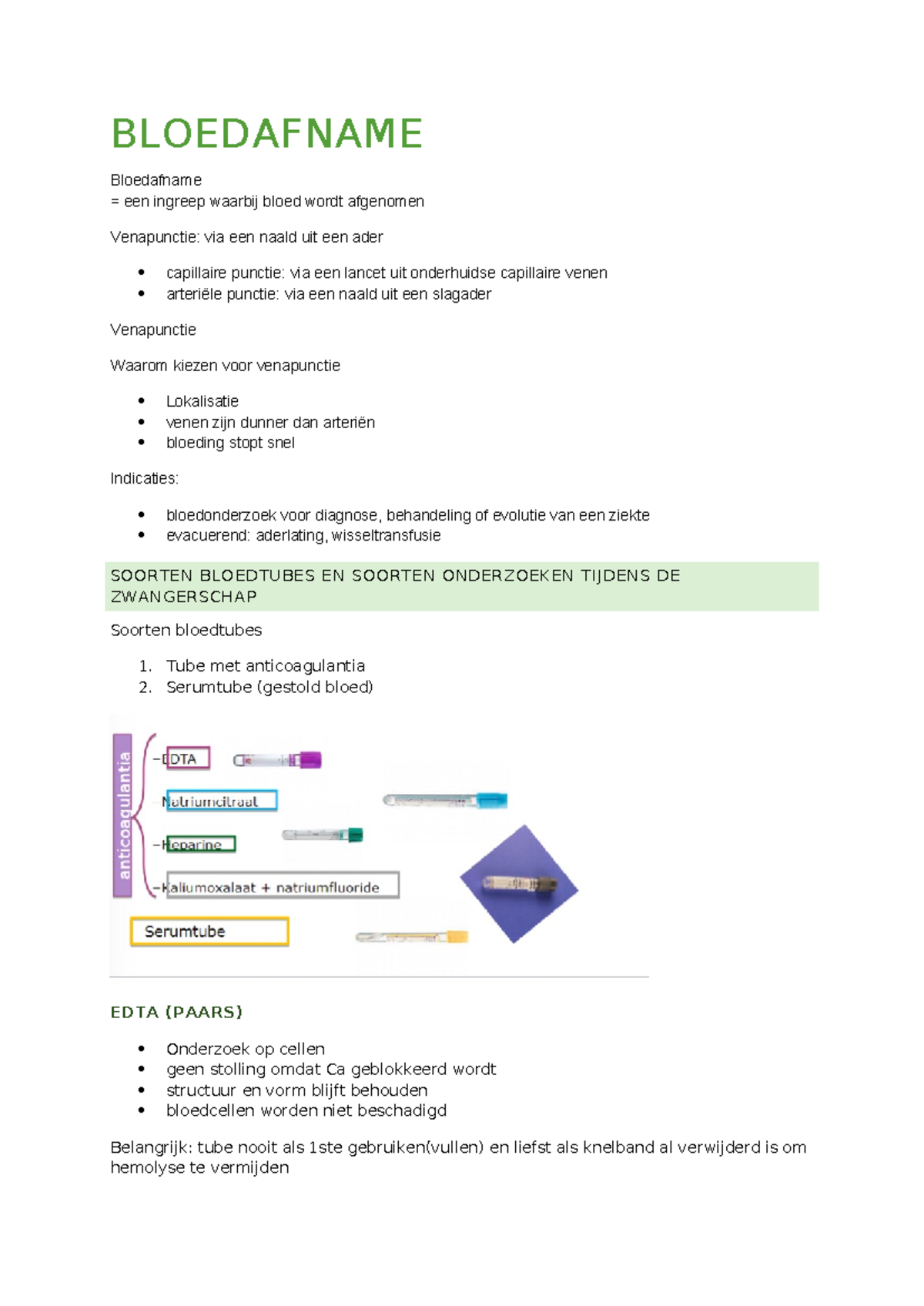 Bloedafname Technieken en Procedures voor Hematologie en Cytologie ...