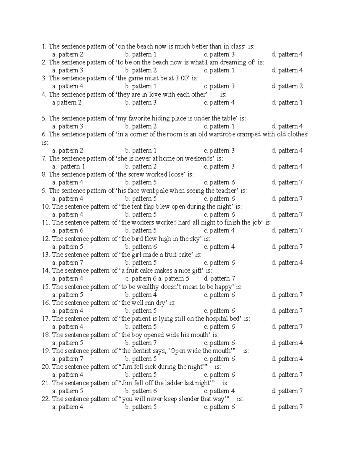 Basic sentence patterns test KDA - The sentence pattern of ‘on the ...