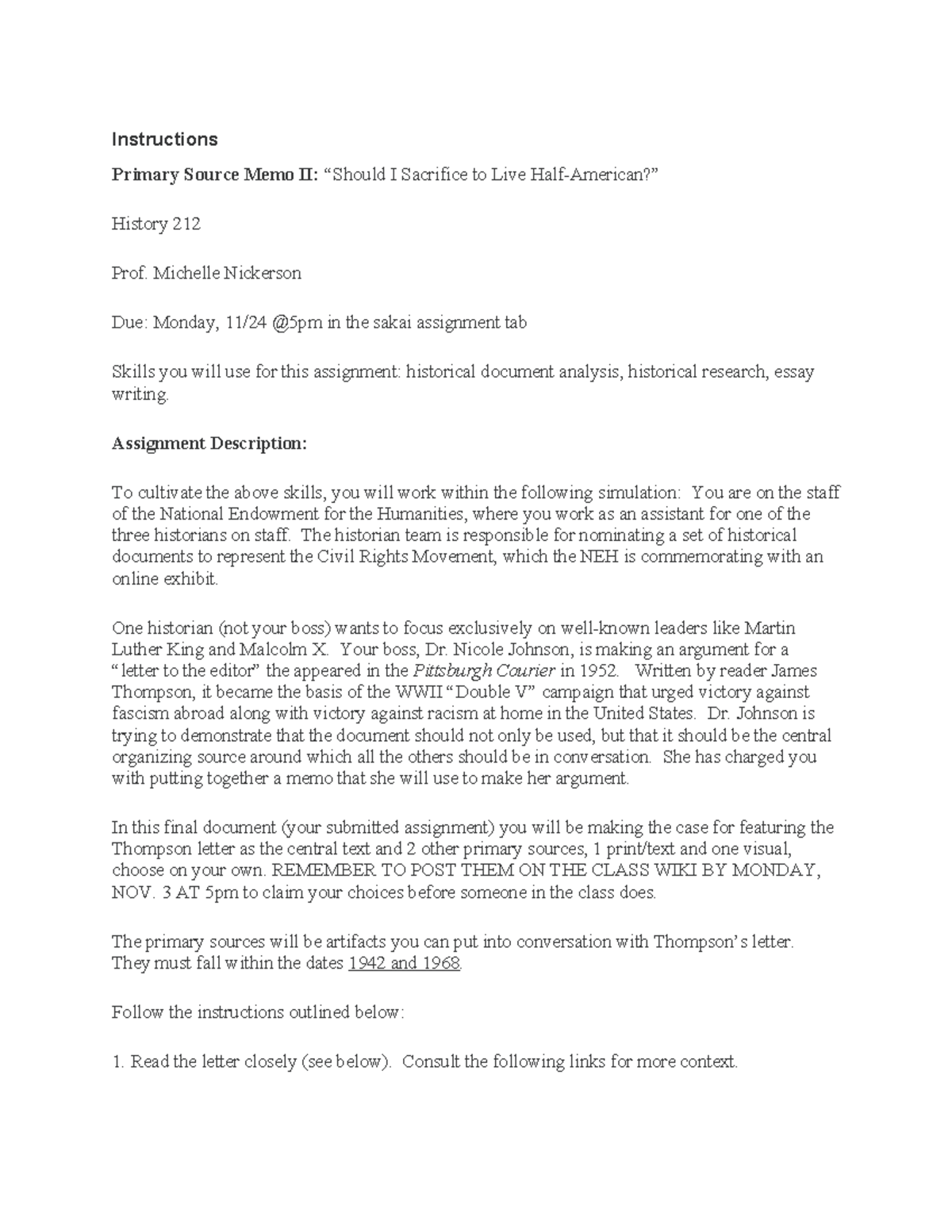 Primary Source Memo II: I Sacrifice to Live - History 212 Final Exam ...