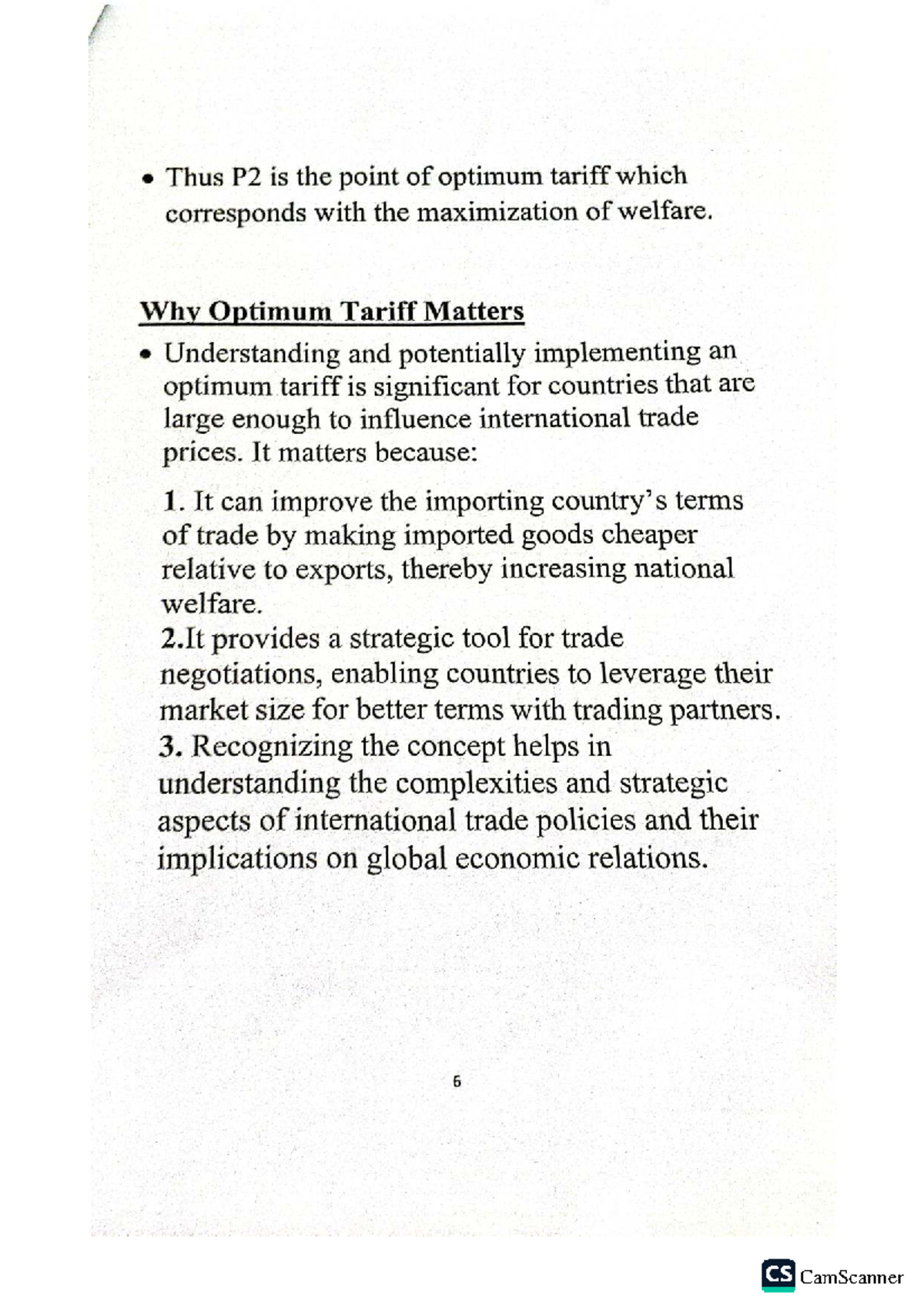 Optimum Tariff Analysis - CS Notes on Trade Welfare - Studocu