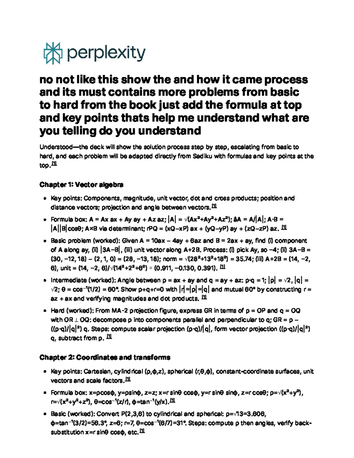 EMFT 101: Vector Algebra & Calculus - Worked Problems from Sadiku - Studocu