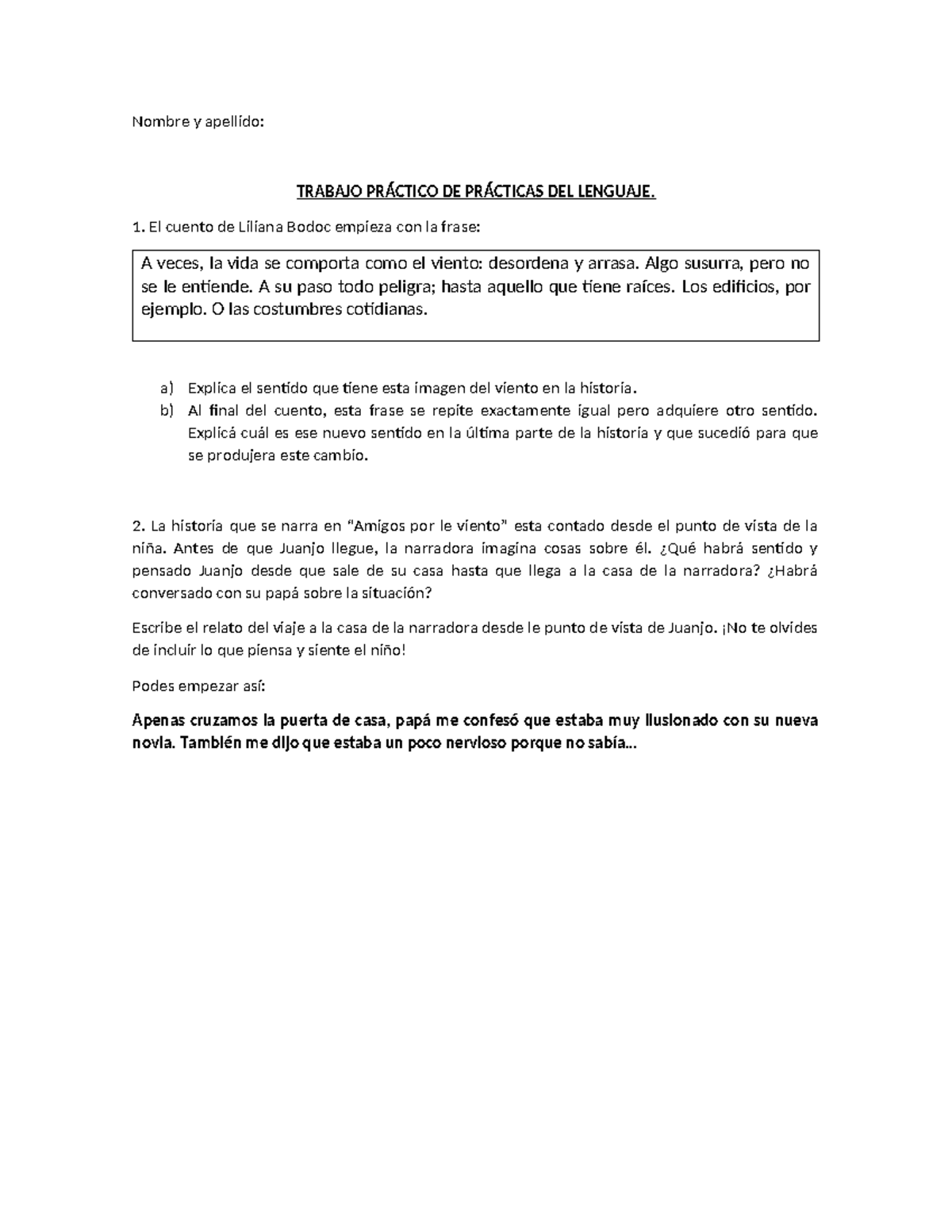 Trabajo Práctico de Prácticas del Lenguaje: Análisis de Cuento - Studocu