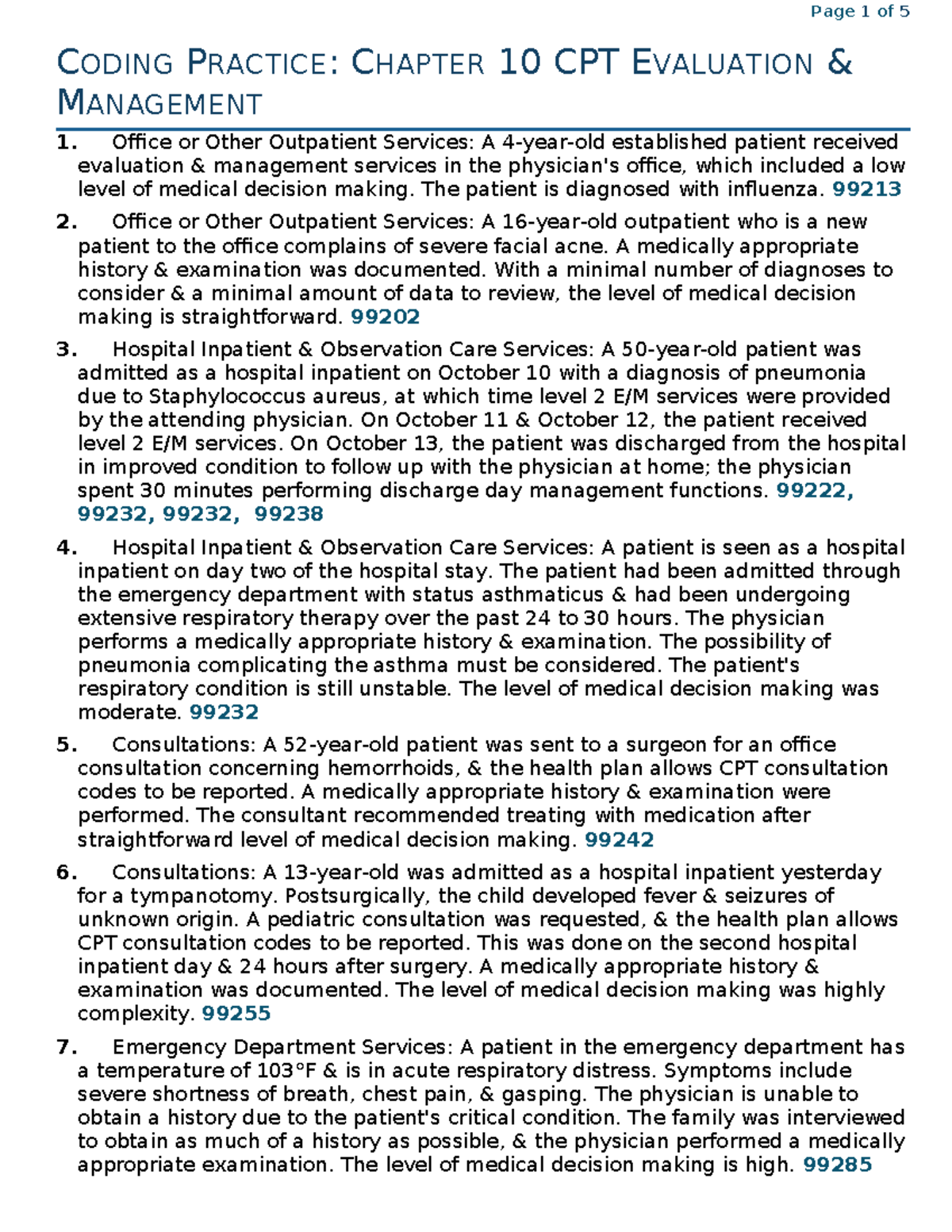 CPT Evaluation & Management: Coding Practice Chapter 10 Insights - Studocu