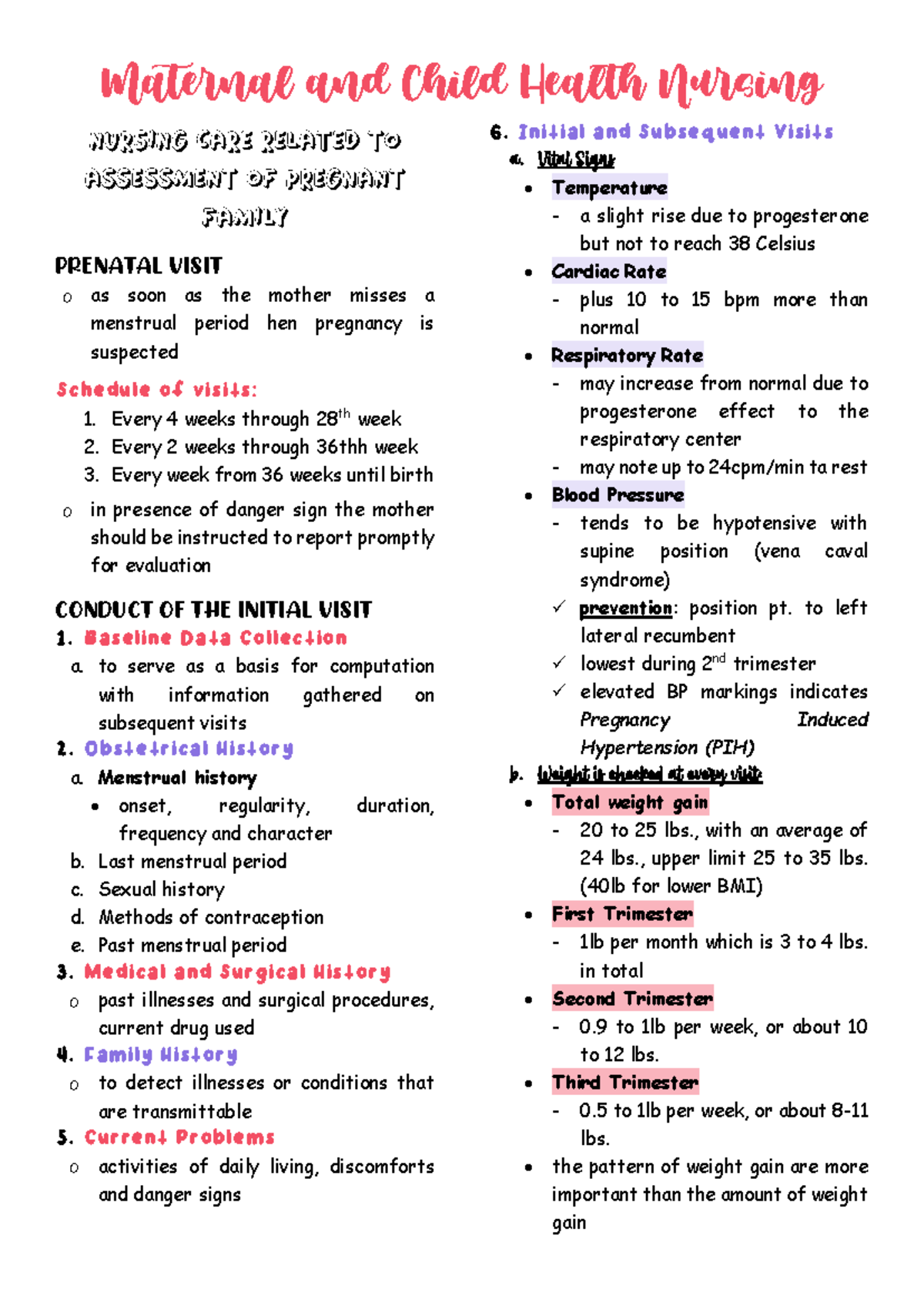 Maternal and Child Health Nursing 6: Initial & Subsequent Prenatal ...
