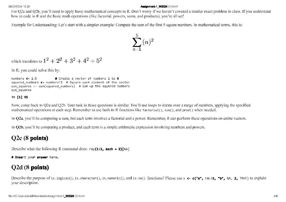 R Basics: Mathematical Operations for Q2a & Q2b (16:30) - Studocu