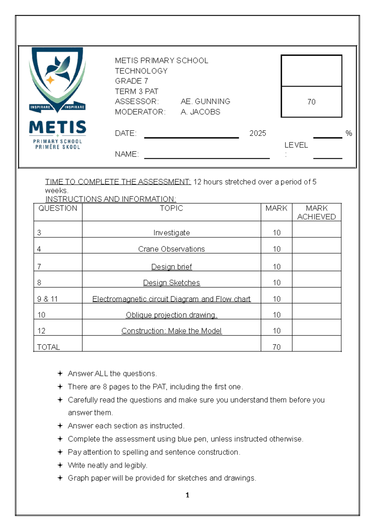 Term 3 PAT: Grade 7 Technology Assessment Overview - Studocu