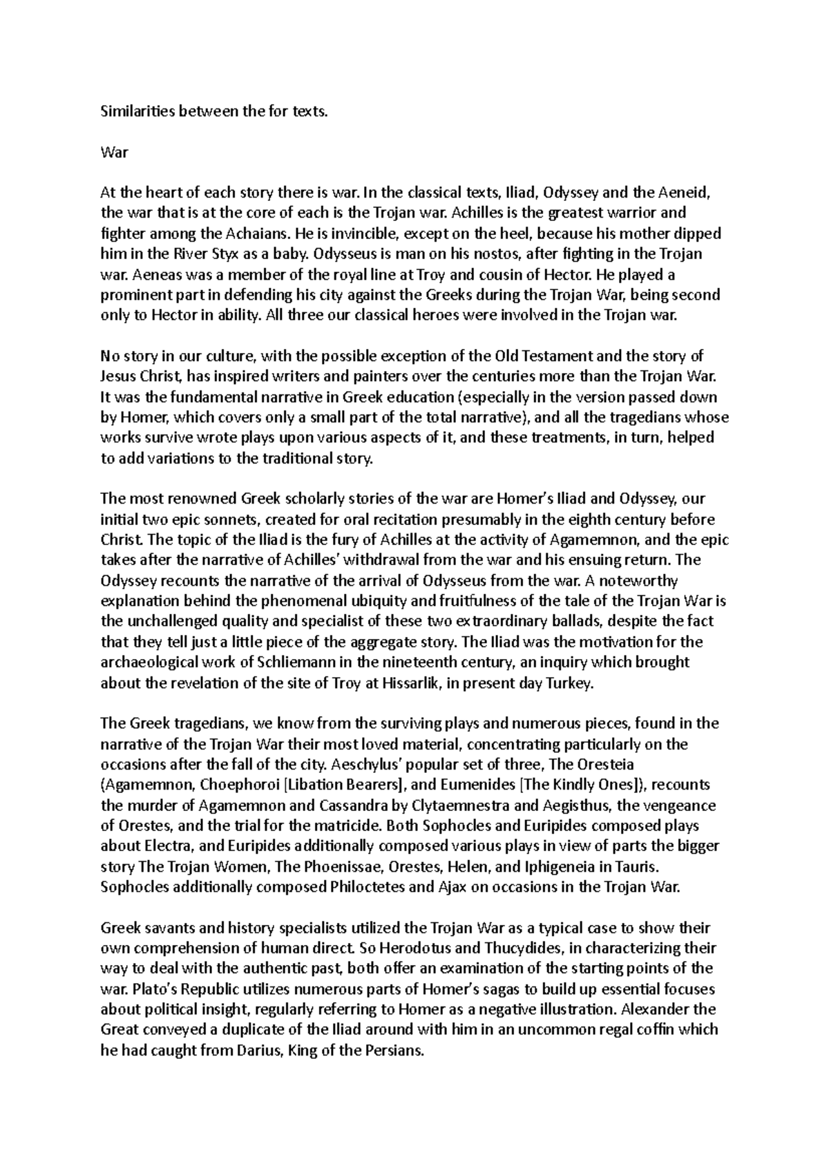 Comparative Analysis of War Themes in Classical Texts: ENG101 Essay ...