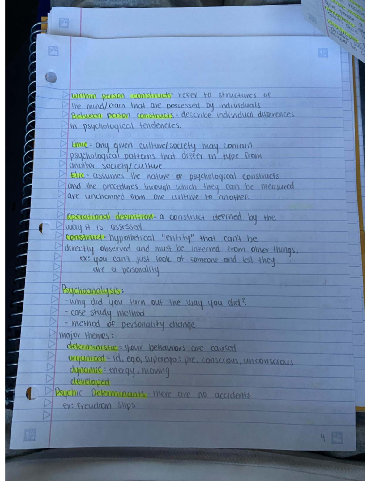 Psychological Constructs and Personality: U4 Lecture Notes - Studocu