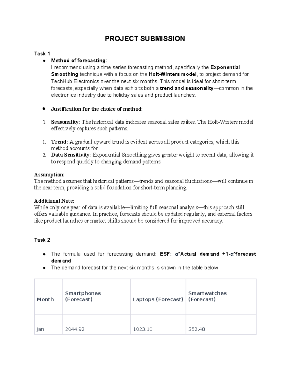 OPSCM Project: Time Series Forecasting for TechHub Electronics - Studocu