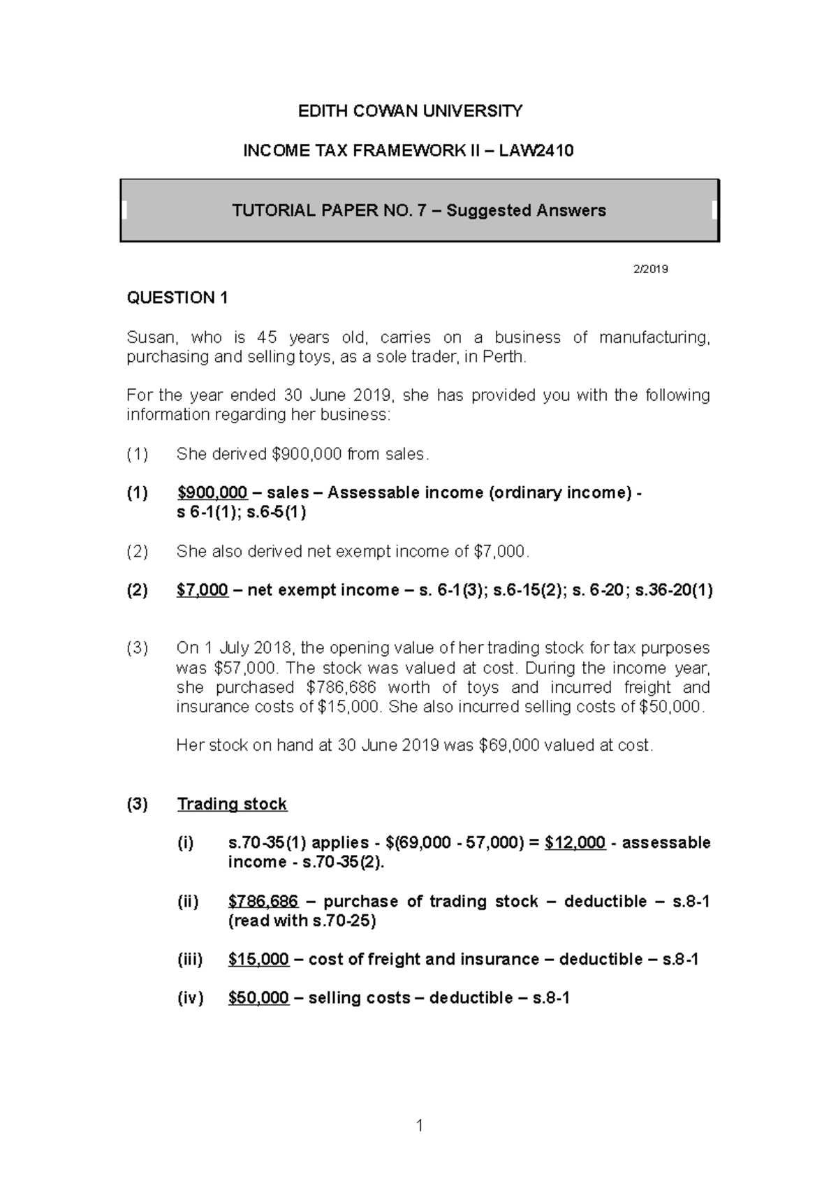 LAW2410.Tutorial Paper.No.7.2.2019 .Suggested Answers - EDITH COWAN ...