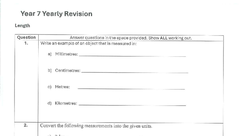 Year 7 Yearly Revision: Measurement, Data & Probability - Studocu