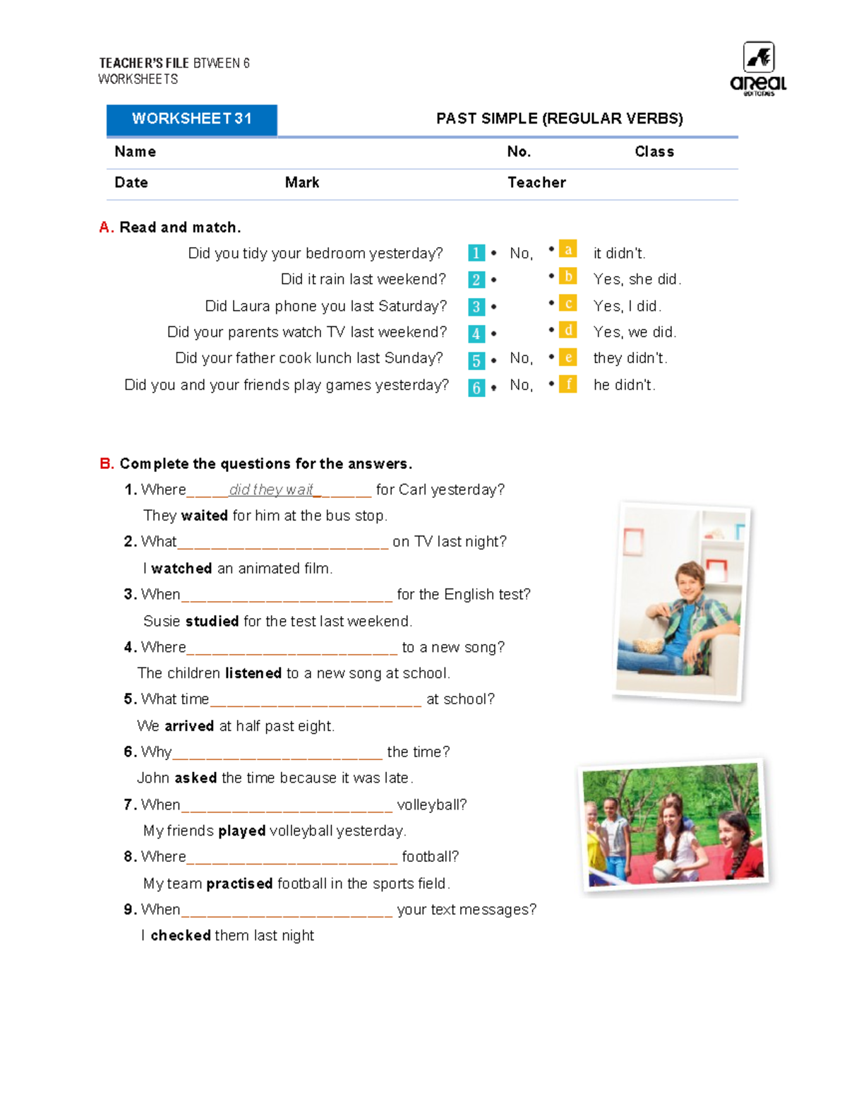 BTWEEN 6 Worksheet 31: Past Simple (Regular Verbs) Exercises - Studocu