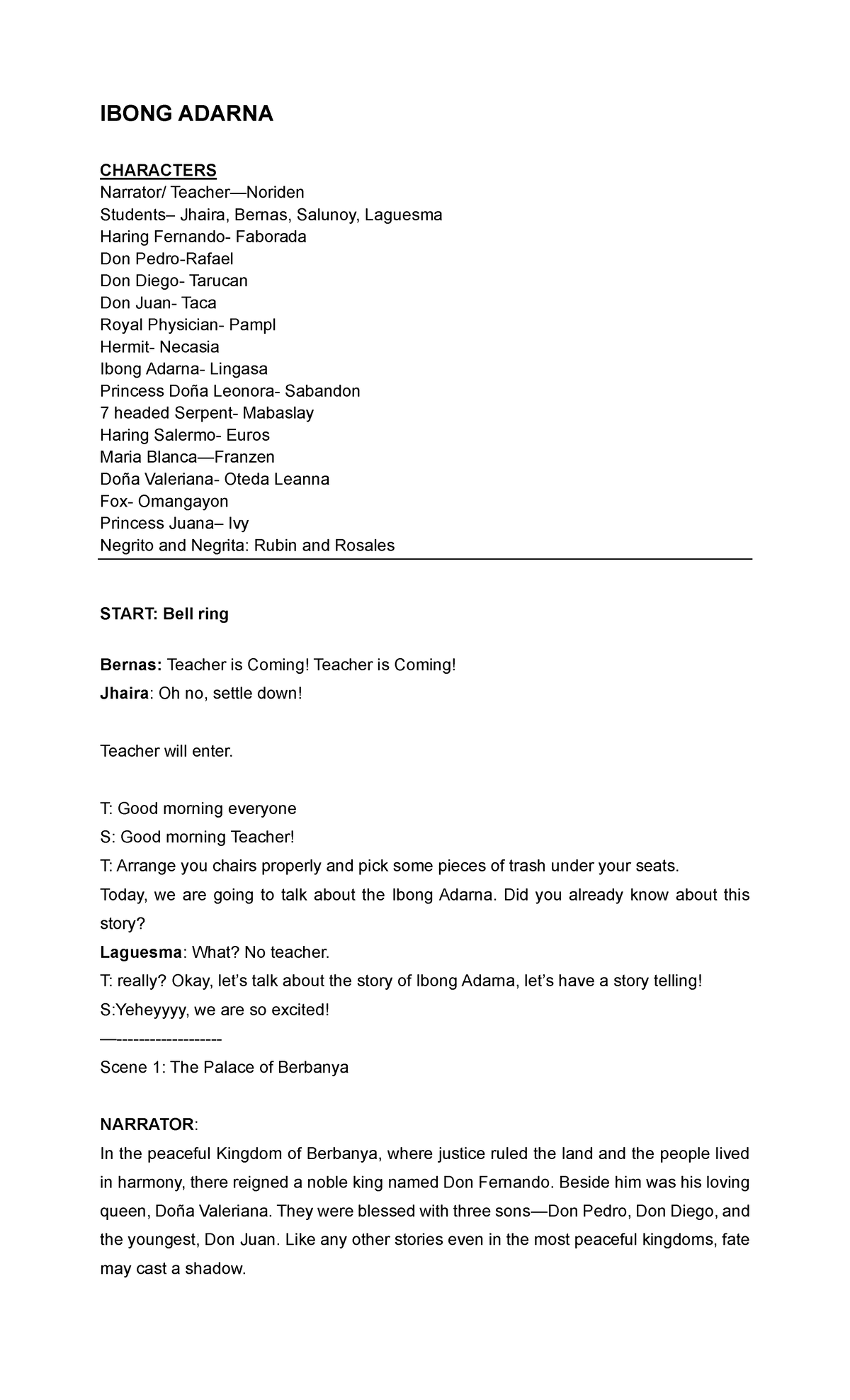 Ibong Adarna Script: Characters and Story Analysis (Final Exam) - Studocu