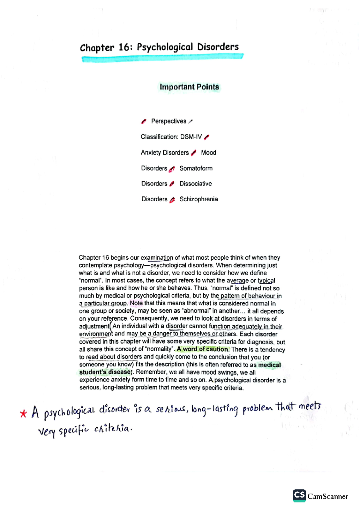 Psychological Disorders Overview: Key Concepts and Insights - Studocu